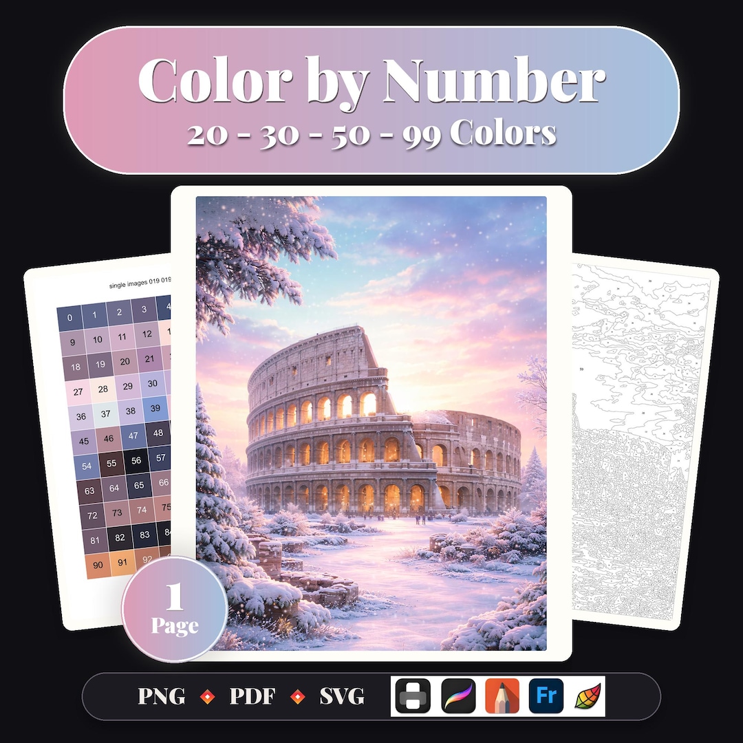 Color by Number, Famours Landmarks, Fantasy – 20-99 Colors (PDF+PNG+SVG ...