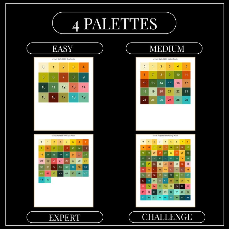 Color by Number, Various Animals, 35 Pages, 4 Difficulties (from 20 to ...