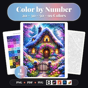 Color by Number Cottage Scene, 20-99 Colors (PDF PNG SVG) - Etsy