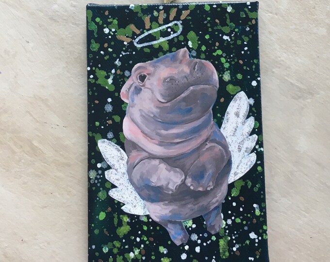 Christmas Hippo Fiona Art Ornament Angel Hippo Art Mixed Media ...