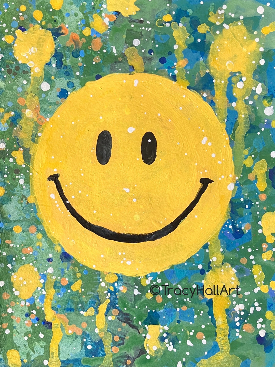 Smiley Face Pop Art Retro Yellow Happy Face ORIGINAL Painting - Etsy
