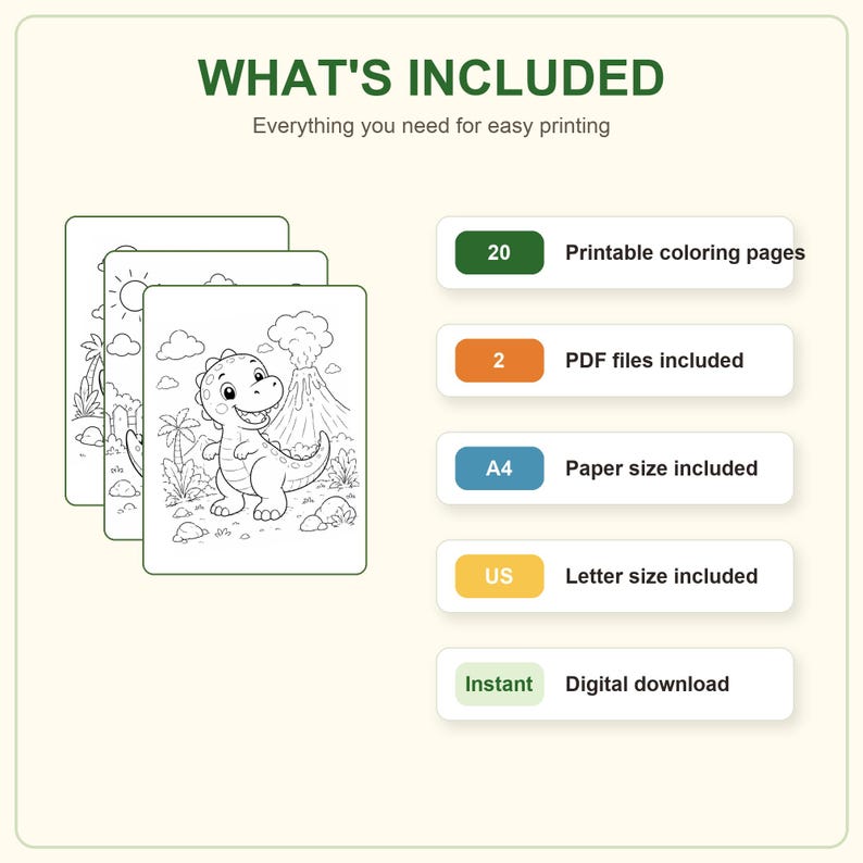 Dinosaur Coloring Pages for Kids, Printable Coloring Book (PDF Download ...
