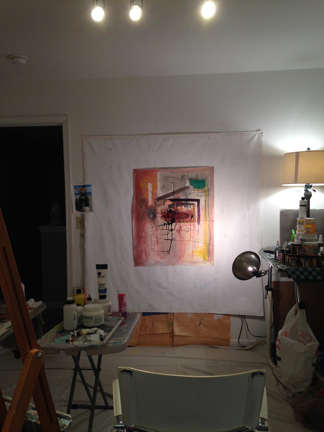 Original Painting on Unstretched Canvas Mixed Media Geometric Lines and ...