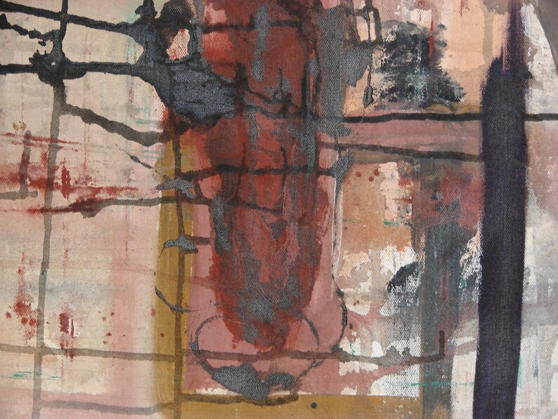 Original Painting on Unstretched Canvas Mixed Media Geometric Lines and ...