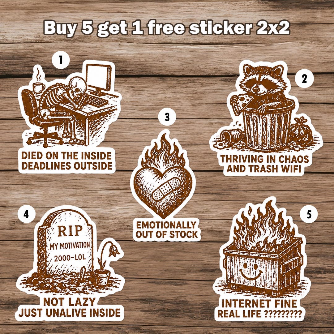 Burnout Sticker, Retro Meme Stickers, Chaotic Adulting Humor Decals ...