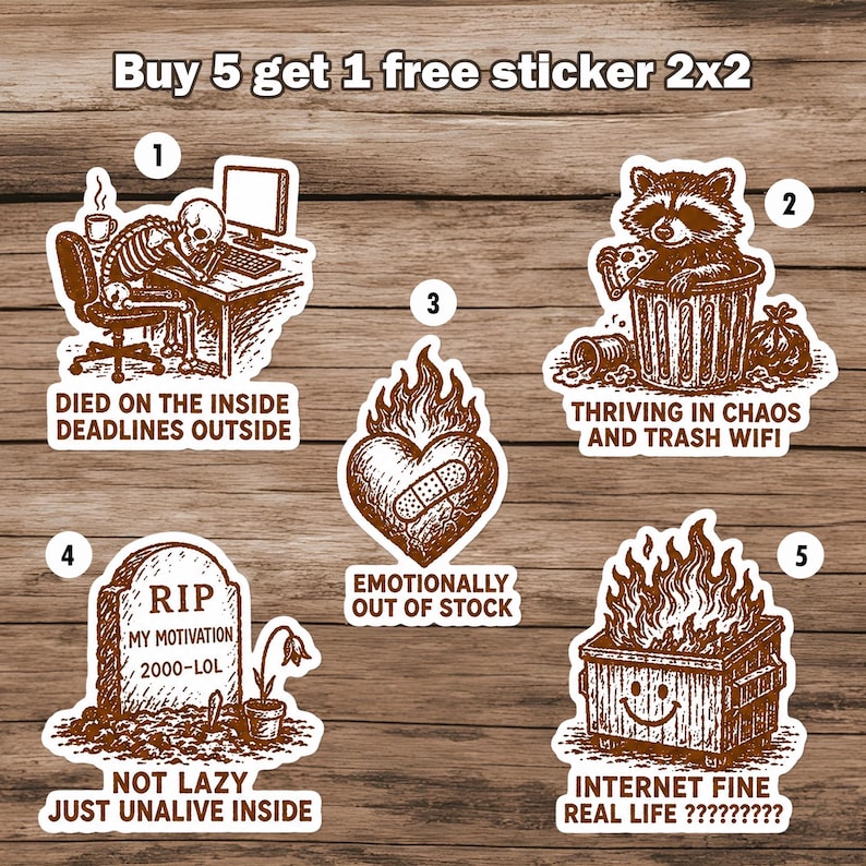 Burnout Sticker, Retro Meme Stickers, Chaotic Adulting Humor Decals ...