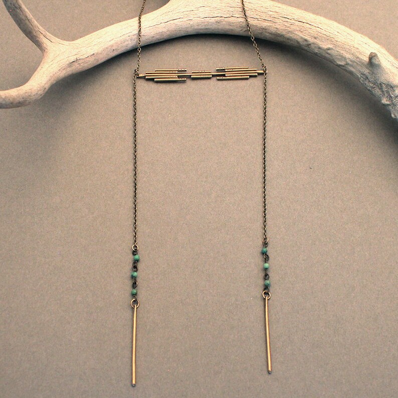 Modern Geometric Ladder Necklace With Turquoise in Sterling and Brass ...