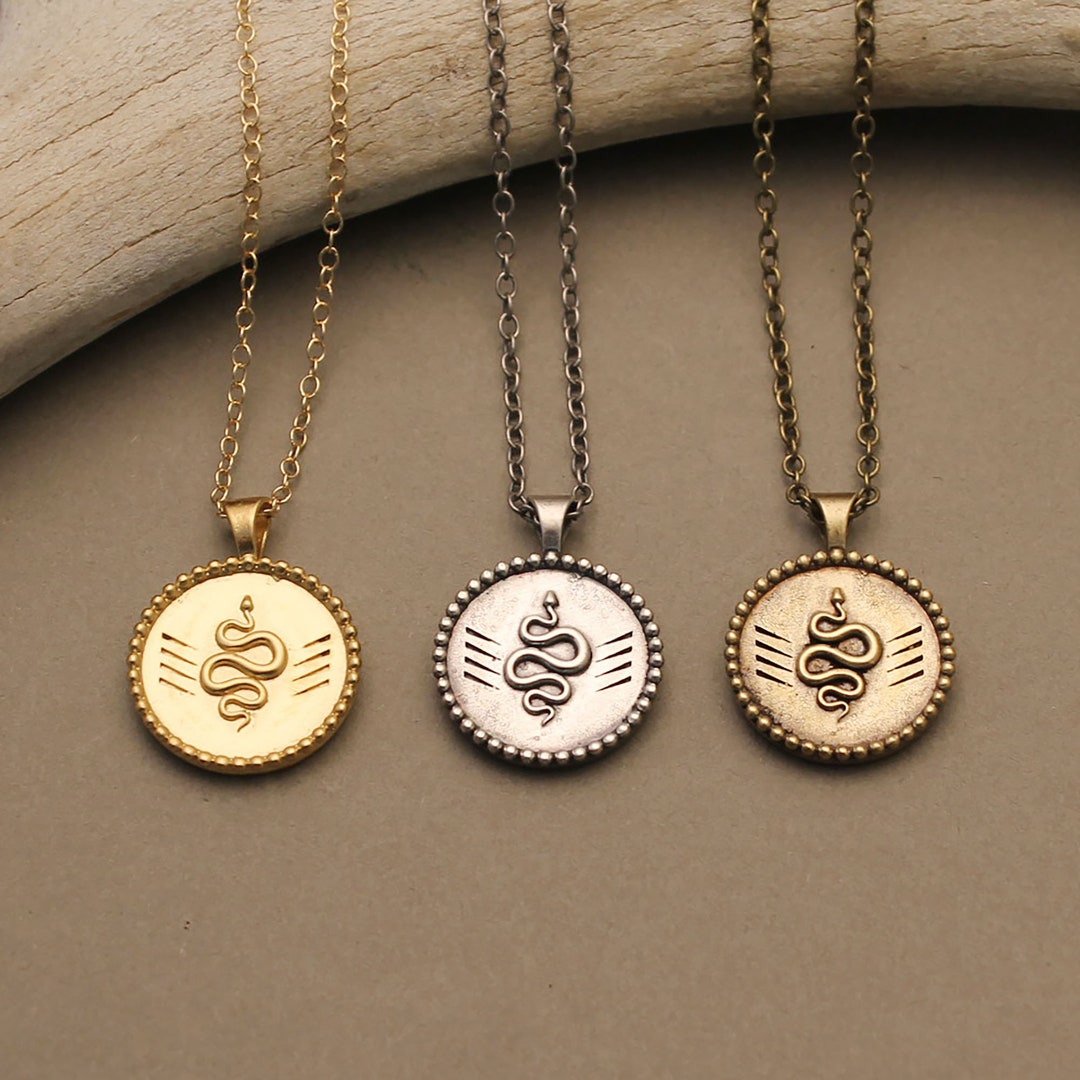 Snake Medallion Necklace / Coin Necklace / Silver Medallion Necklace ...