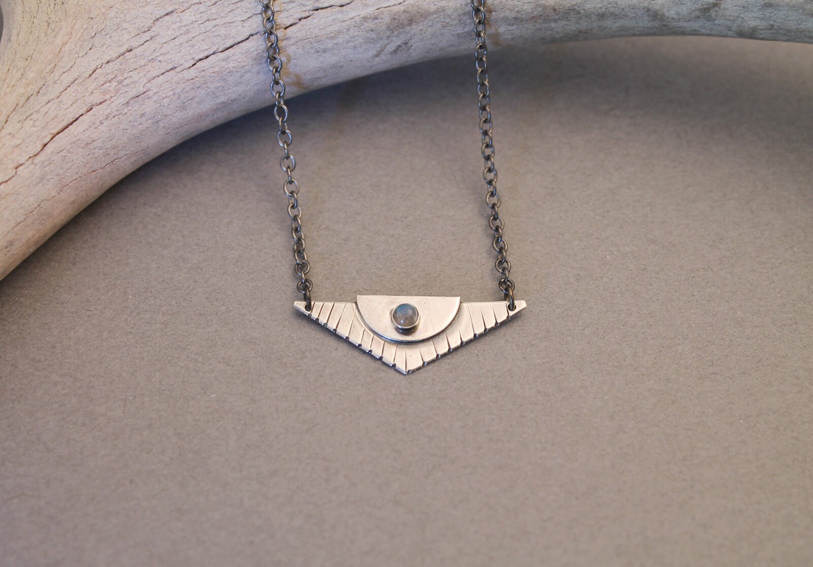 Indra Modern Geometric Thunderbird Inspired Necklace in Sterling or ...