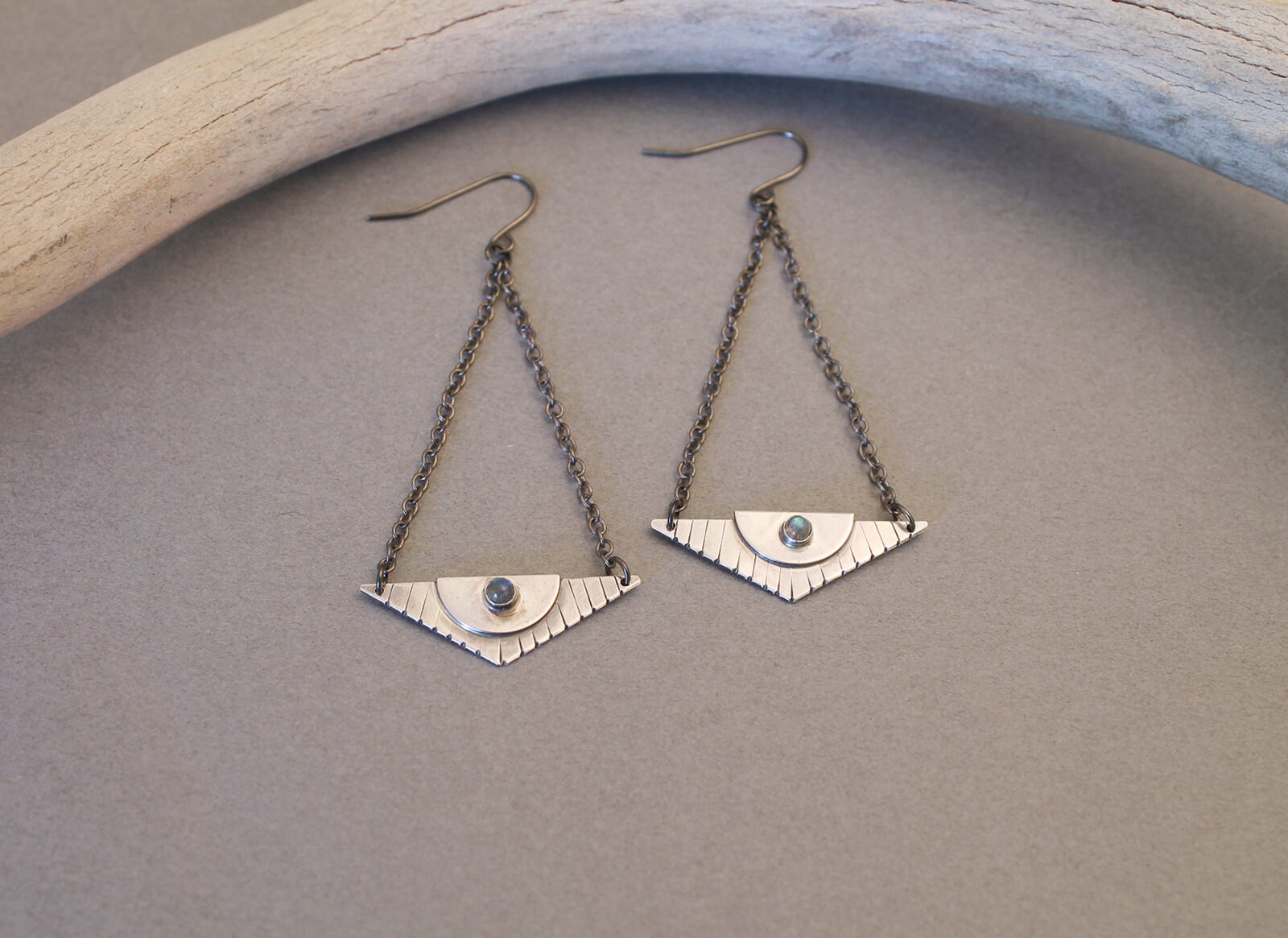 Indra Modern Geometric Thunderbird Earrings in Brass or Sterling With ...