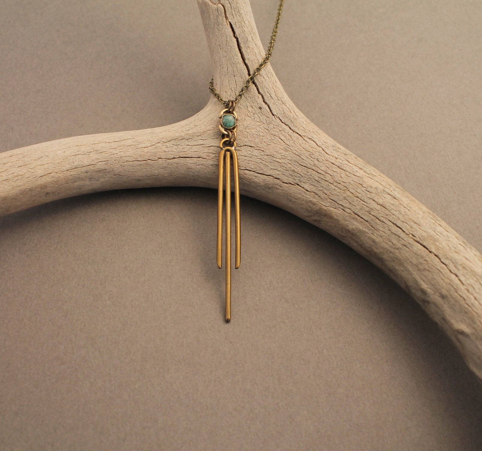 Demeter Modern Line Necklace in Sterling or Brass With Amazonite - Etsy