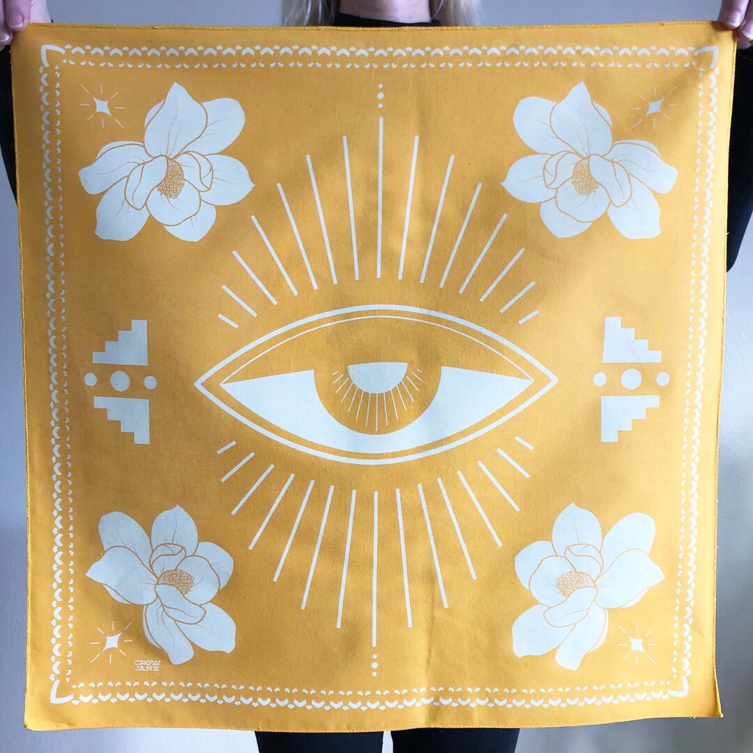 Flower Eye Bandana / Bandana / Gold Bandana / Illustrated Bandana ...