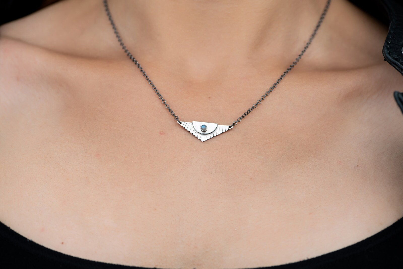 Indra Modern Geometric Thunderbird Inspired Necklace in Sterling or ...