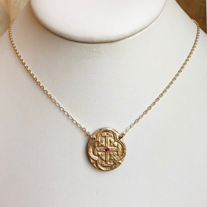 Medallion Necklace I in Bronze and Ruby or CZ - Etsy