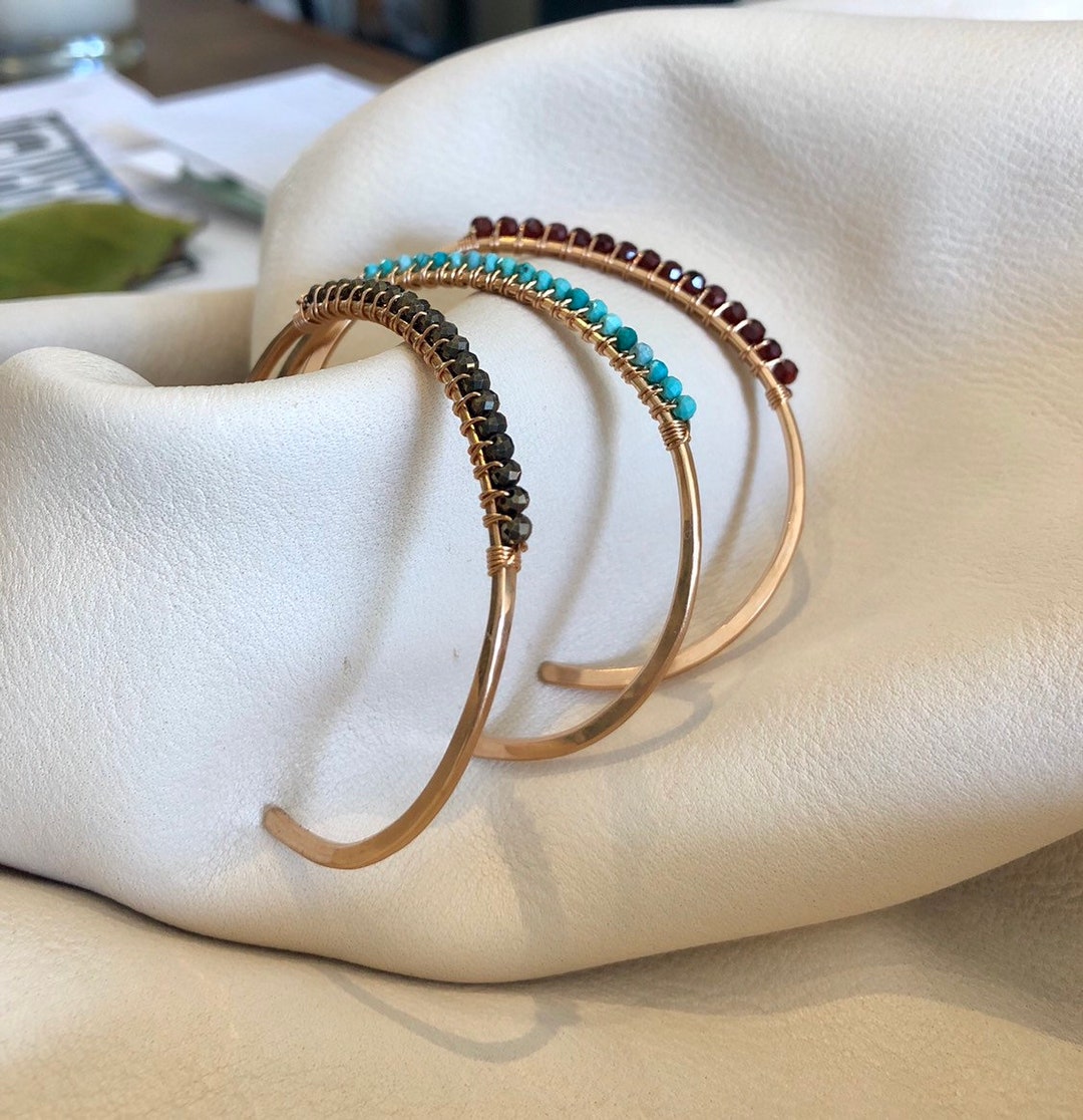 Bronze Cuff With Solid Row of Sparkling Gemstones - Etsy