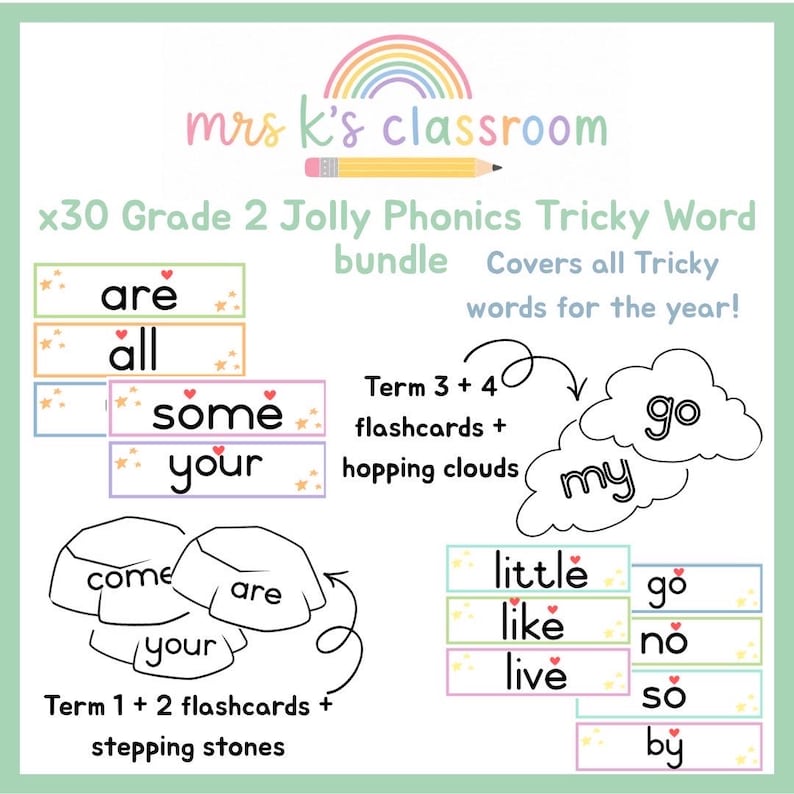 Grade 2 Jolly Phonics Tricky Words Bundle (PDF Format) - Etsy