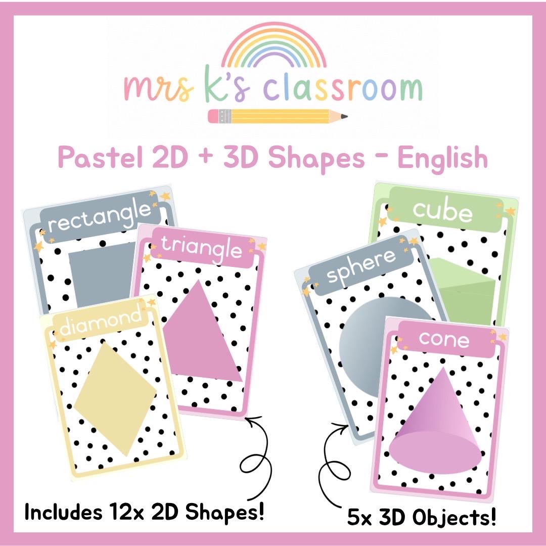 Pastel English 2D + 3D Shapes Posters - Etsy Australia