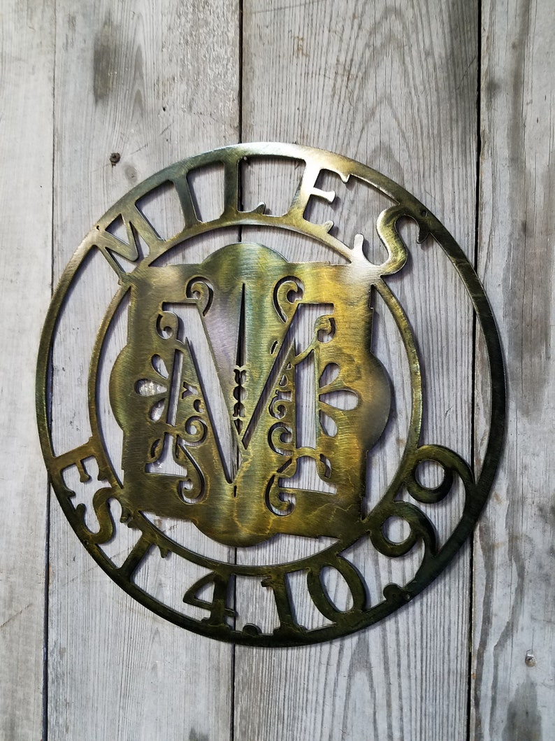 Customizable Copper Plated Round Steel Metal Wall Mount Monogram Center ...