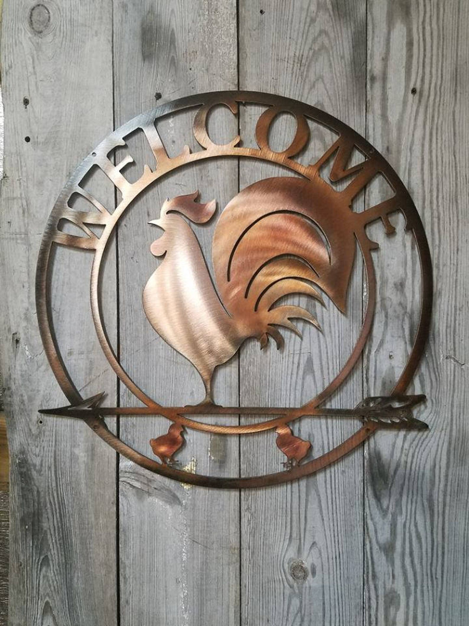 Customizable Rooster Antique Copper Plated Steel Welcome Sign - Etsy