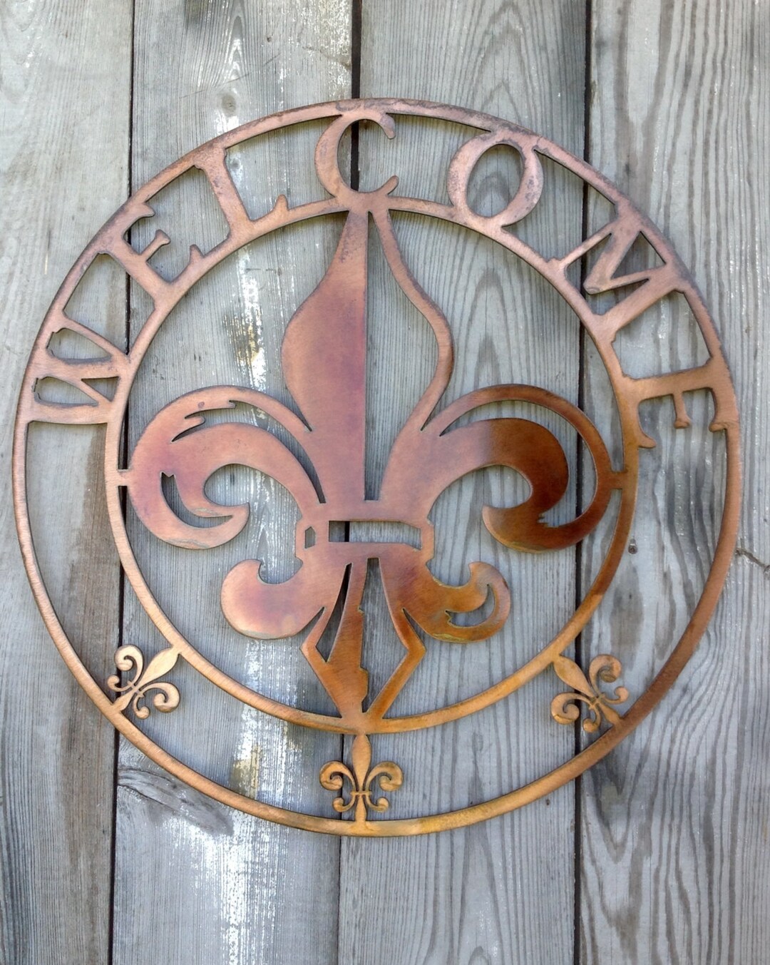 Antique Copper Plated Round Welcome Steel Metal Wall Mount Sign Style 3 ...