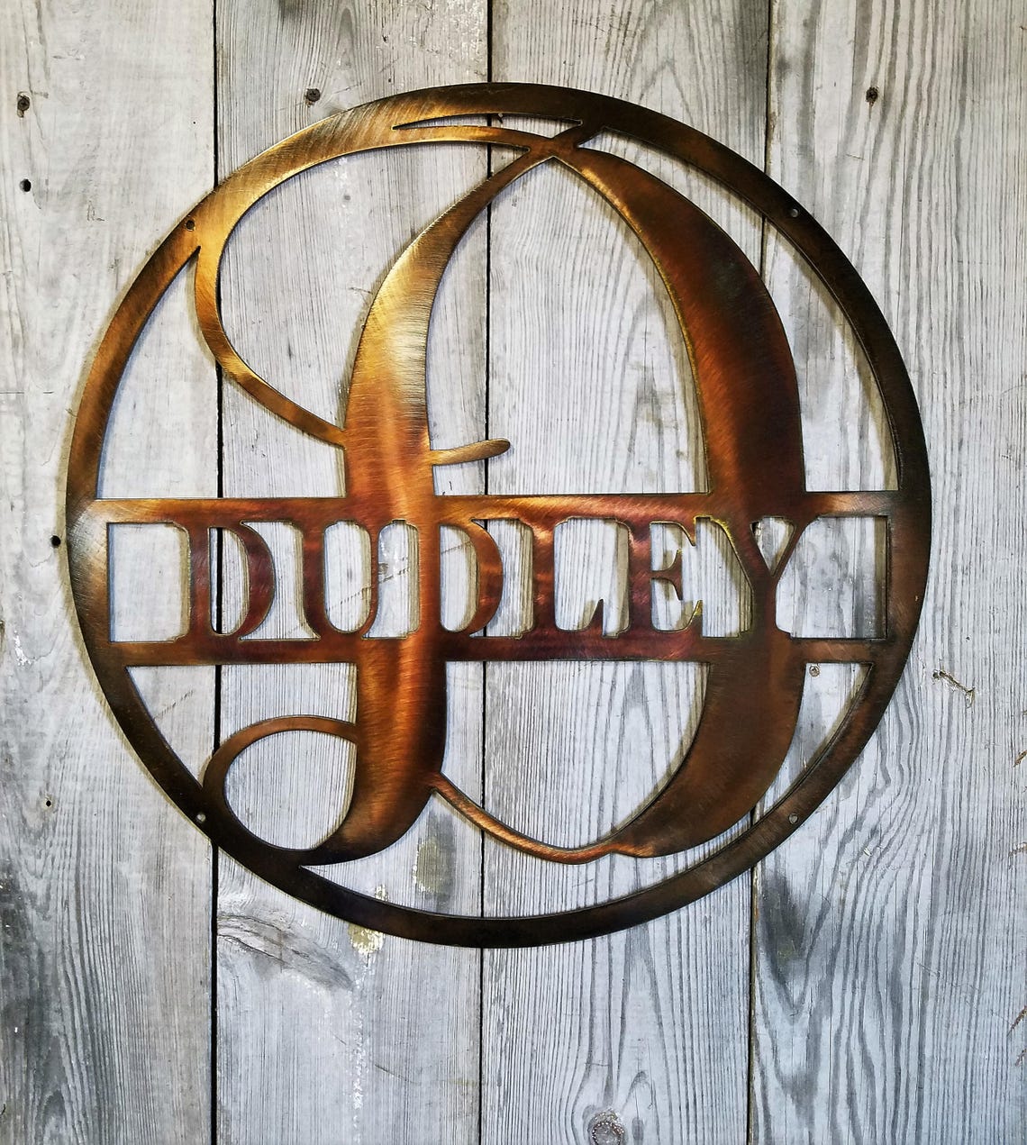 Round Family Name Sign With Large Center Letter Steel Wall - Etsy