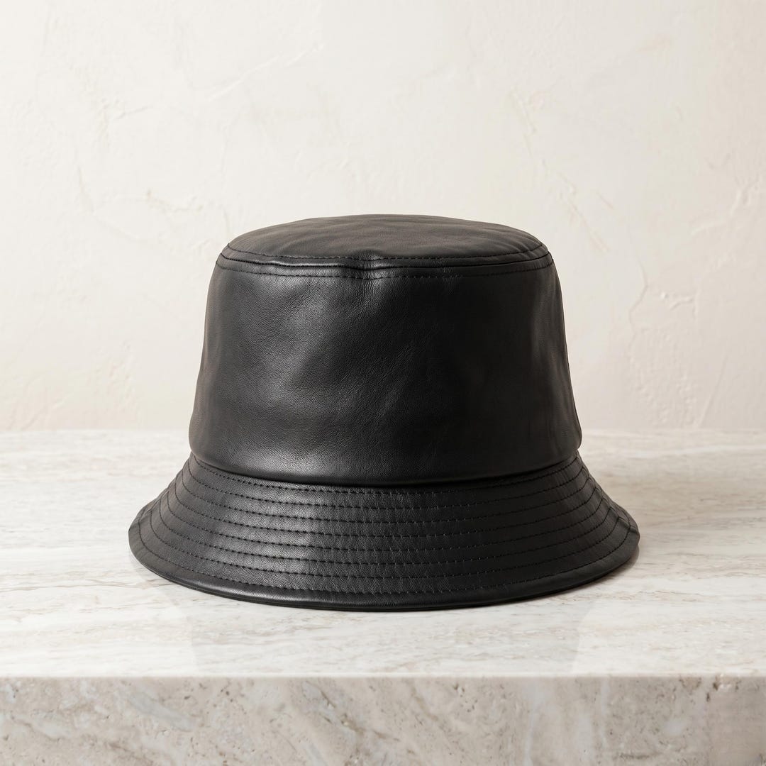 Black Leather Bucket Hat – Unisex Streetwear & Urban Fashion Headwear ...