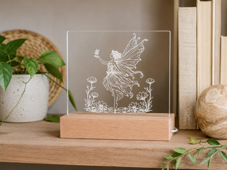 Almárëa the Spring Fairy Desk Lamp – Laser Engraved Acrylic Fantasy ...