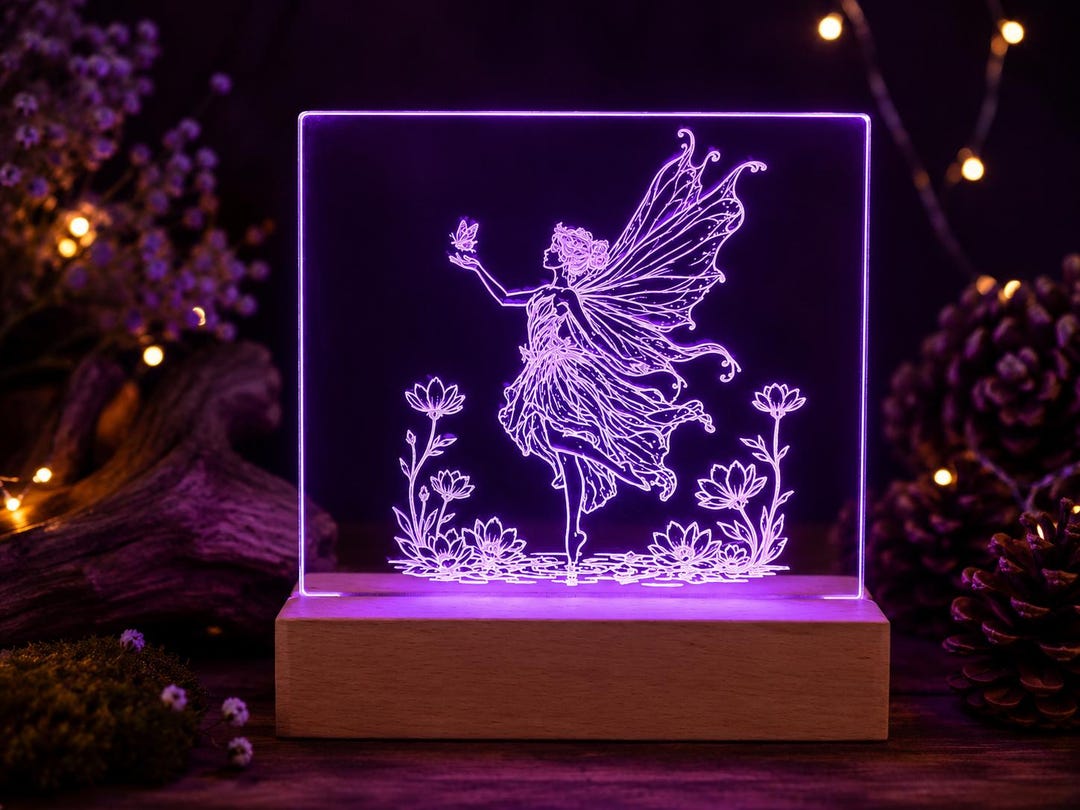 Almárëa the Spring Fairy Desk Lamp – Laser Engraved Acrylic Fantasy ...