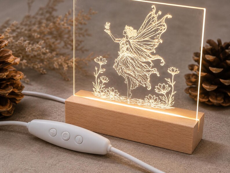 Almárëa the Spring Fairy Desk Lamp – Laser Engraved Acrylic Fantasy ...