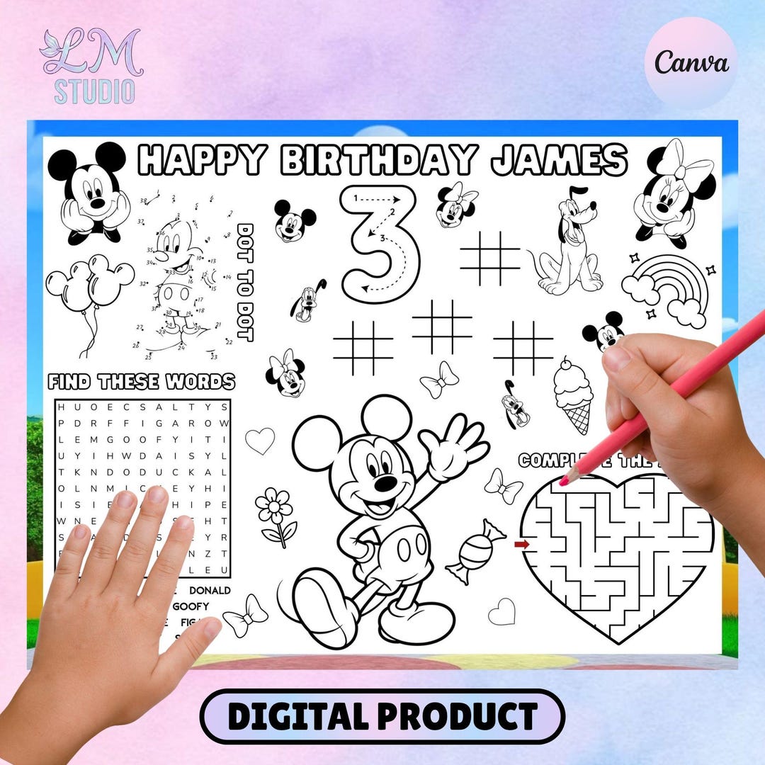 Mickey Mouse Placemat Kids Birthday Activity Sheet MM1 - Etsy