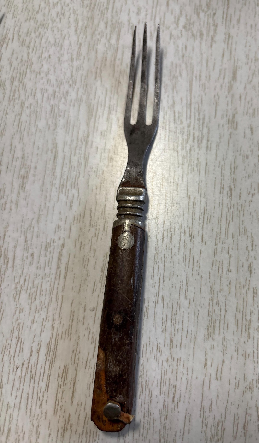 Small Antique 3 Tine Fork With Wooden Handle as Is - Etsy