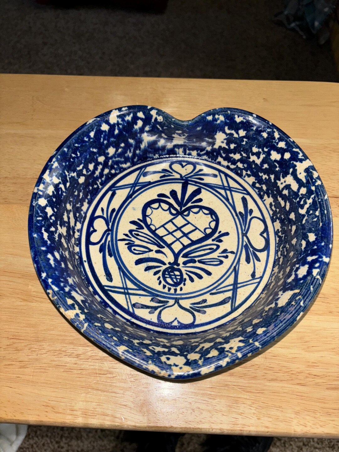 Blue Spongeware Heart Shaped Pottery Dish Signed - Etsy