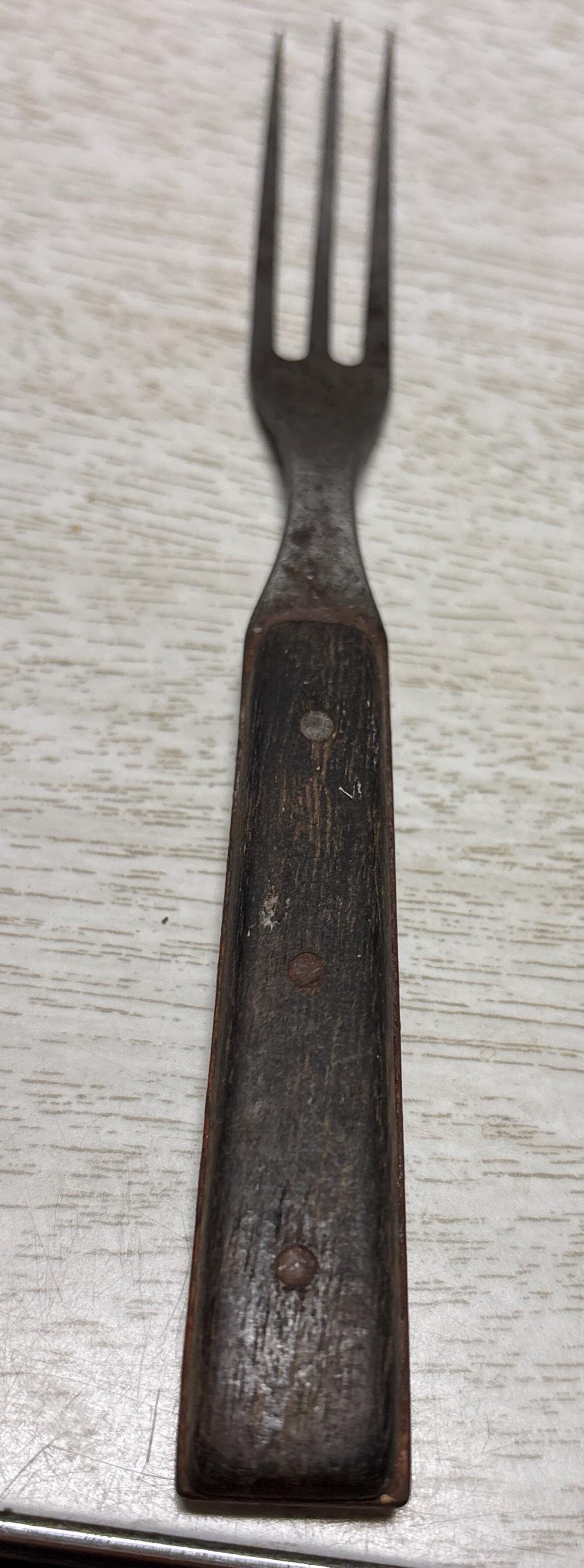 Antique 3 Tine Fork With Wooden Handle - Etsy
