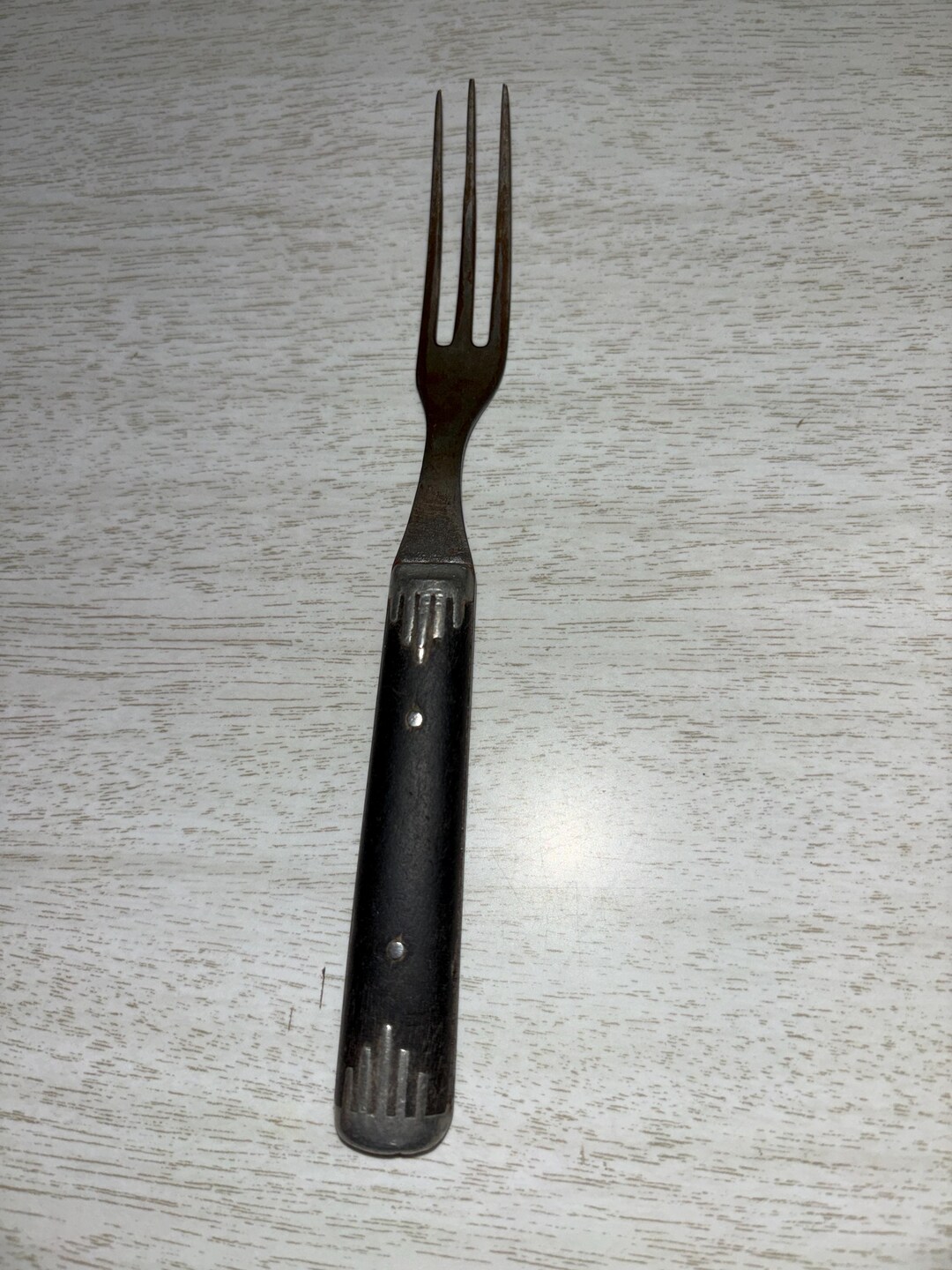 Antique Three Tine Fork With Wood Handle Graduated Lines Design on ...