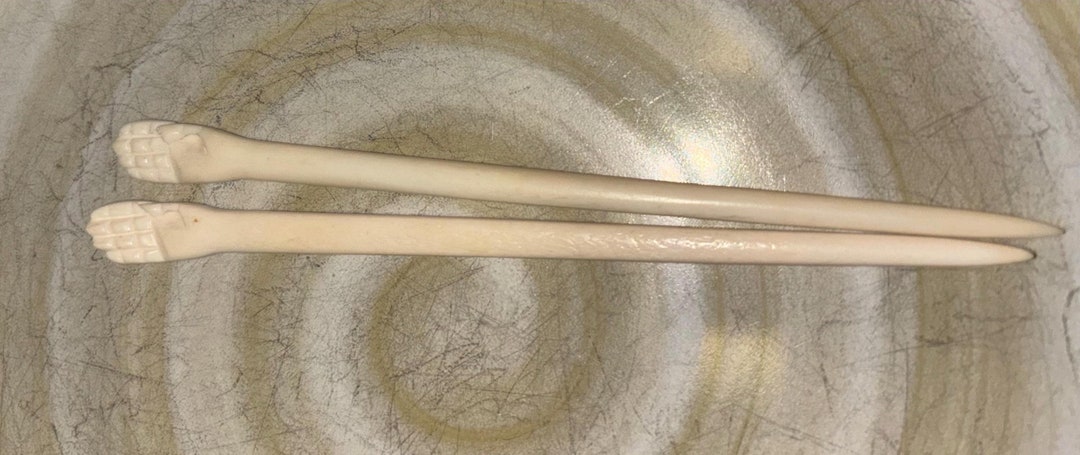 Bone Hair Sticks With Carved Hands - Etsy