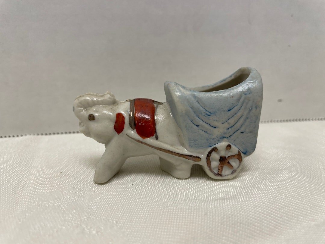 Ceramic White Elephant Pulling Cart Toothpick Holder Made in Japan - Etsy