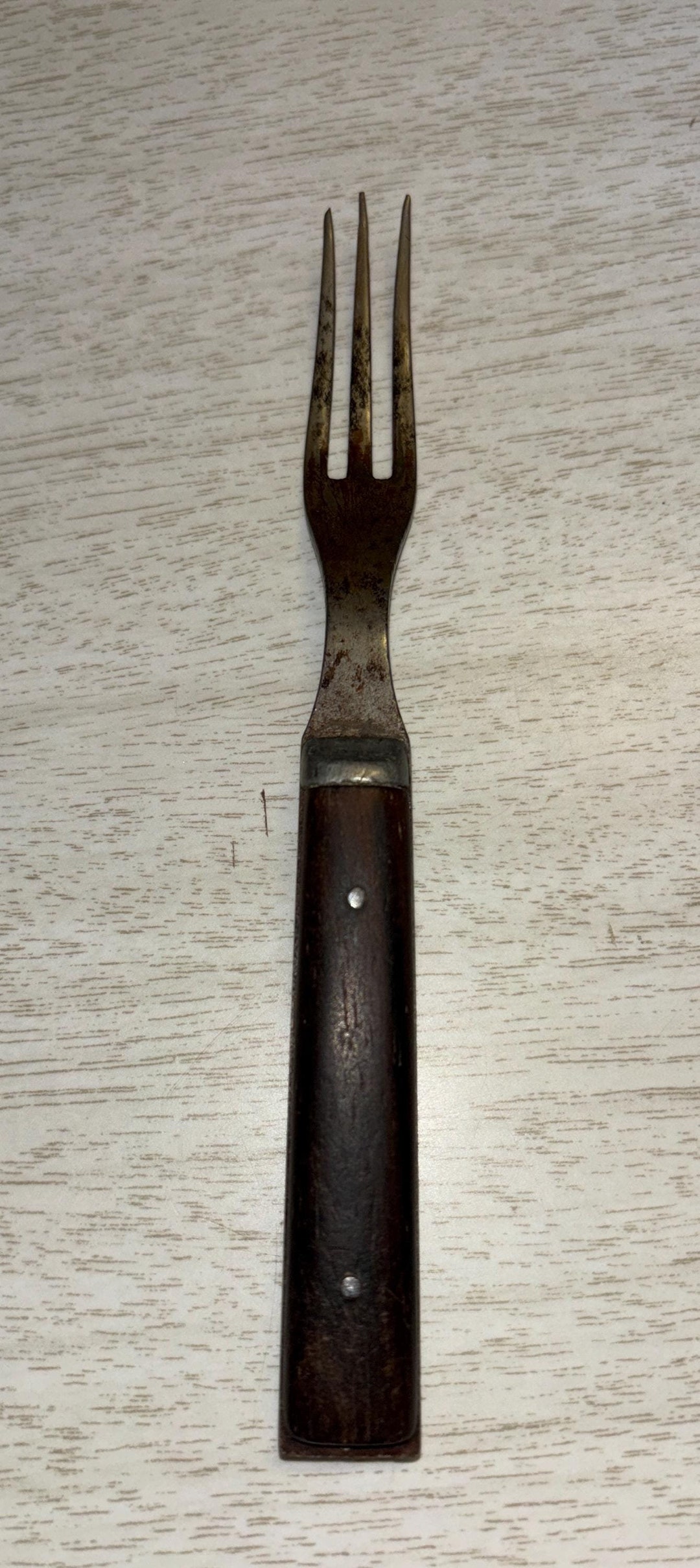 Antique Three Tine Fork With Wood Handle - Etsy