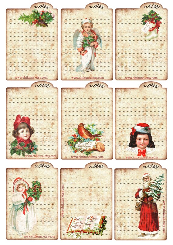 FREEBIE Printable CHRISTMAS Note Cards Digital Images Do | Etsy