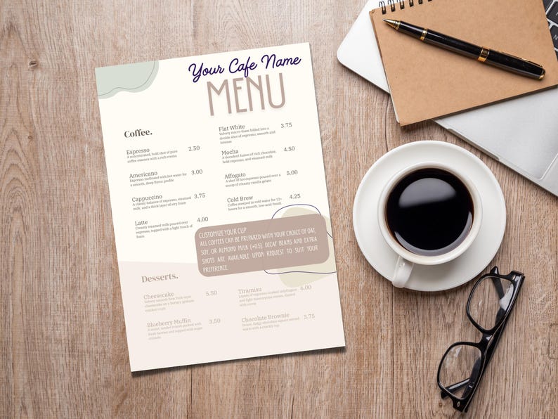 Boho Cafe Menu Template, Earthy Tone, Editable Canva Price List (PDF ...