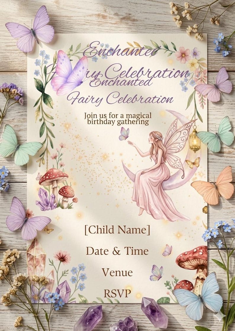 Fairy First Birthday Invitation – Editable Canva Template, Girl’s ...