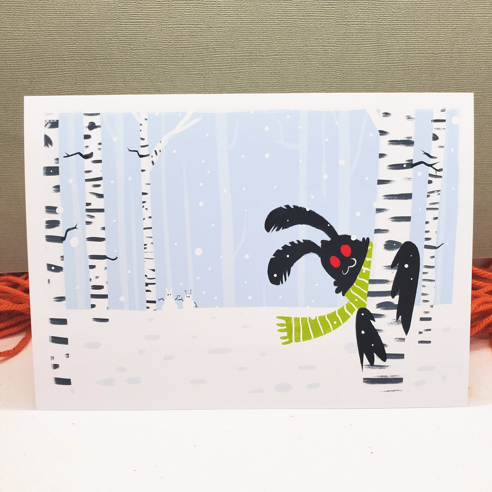 Snowy Mothman Greeting Card - Seasonal Holiday Cryptid - Etsy
