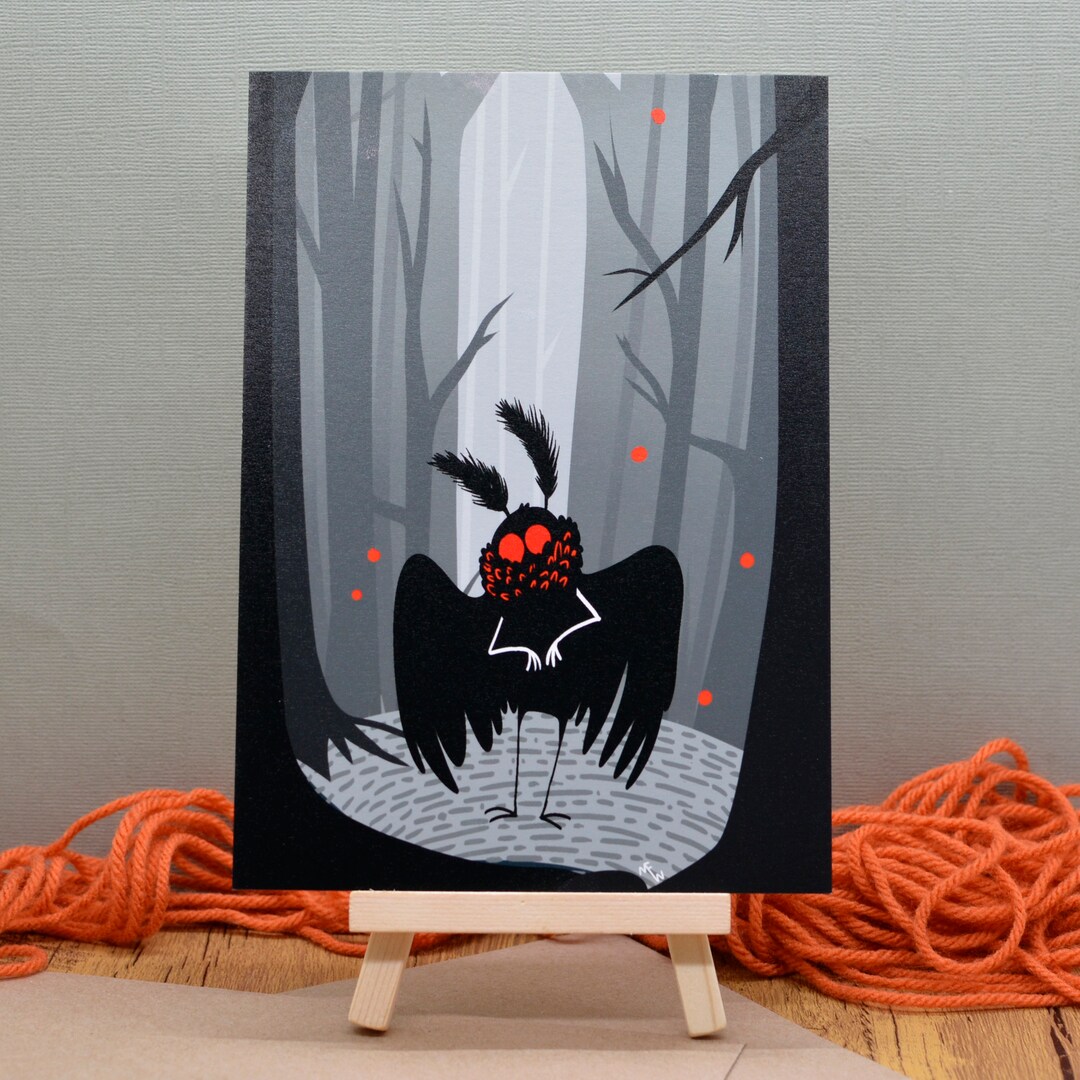 5x7 Mothman Art Print Paper - Cryptid Spooky Season Autumn Fall - Etsy