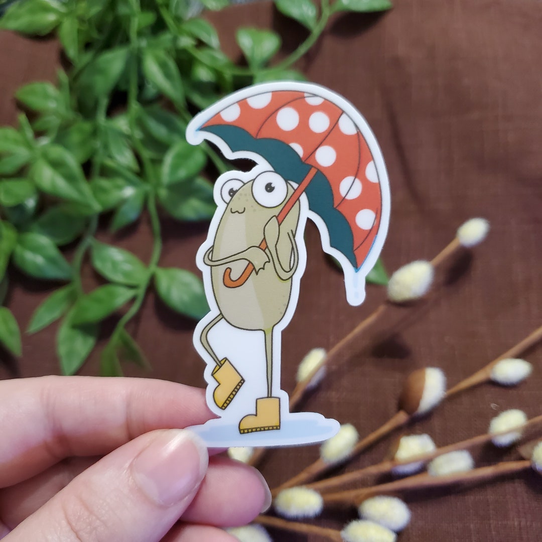 Frog W Polka Dot Umbrella Sticker - Etsy