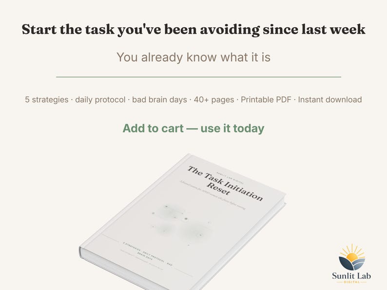 ADHD Task Initiation Guide | Task Paralysis Workbook, Executive ...