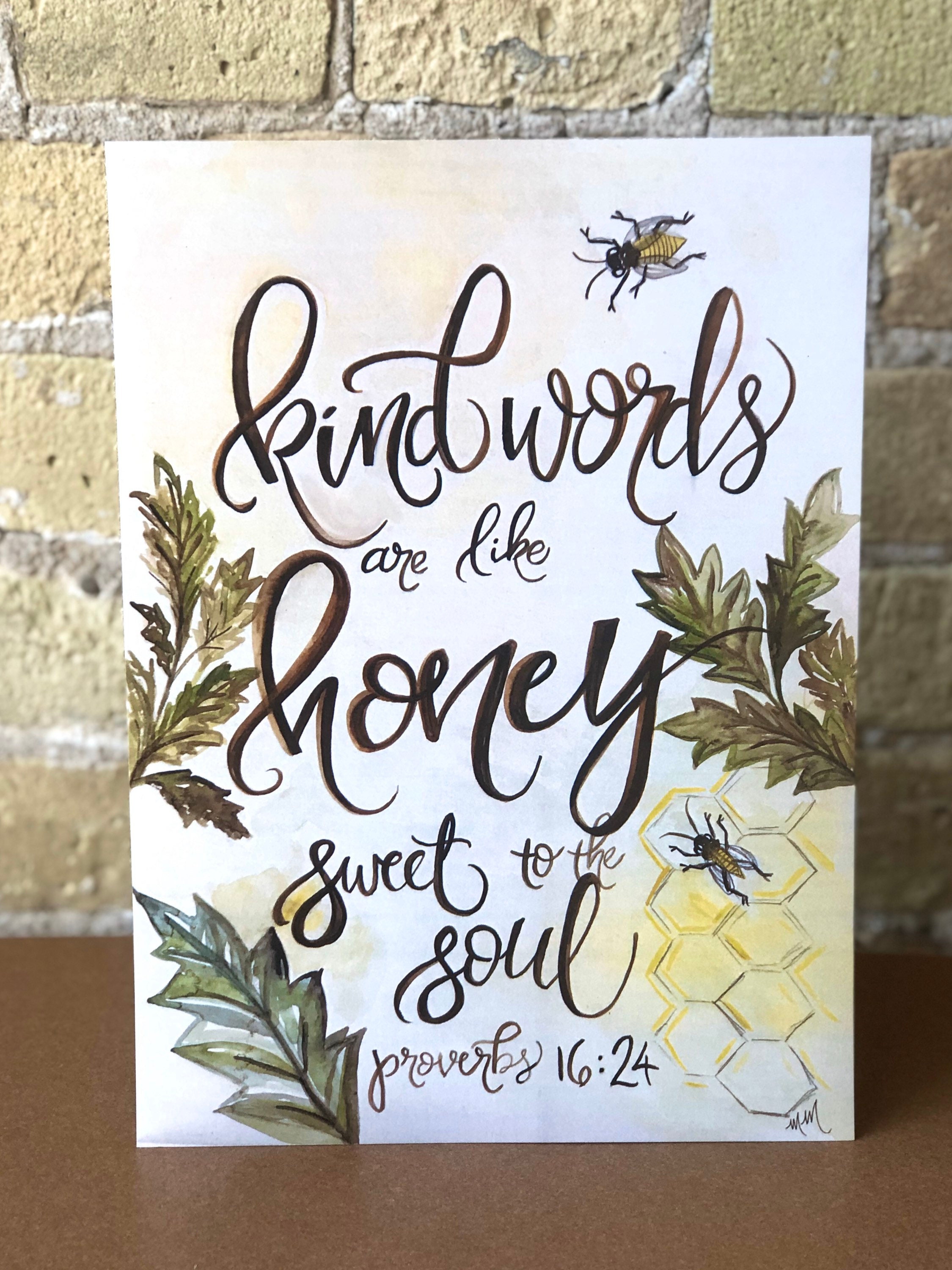 Kind Words Are Like Honey- Watercolor Bible Verse / Honey Bee ...