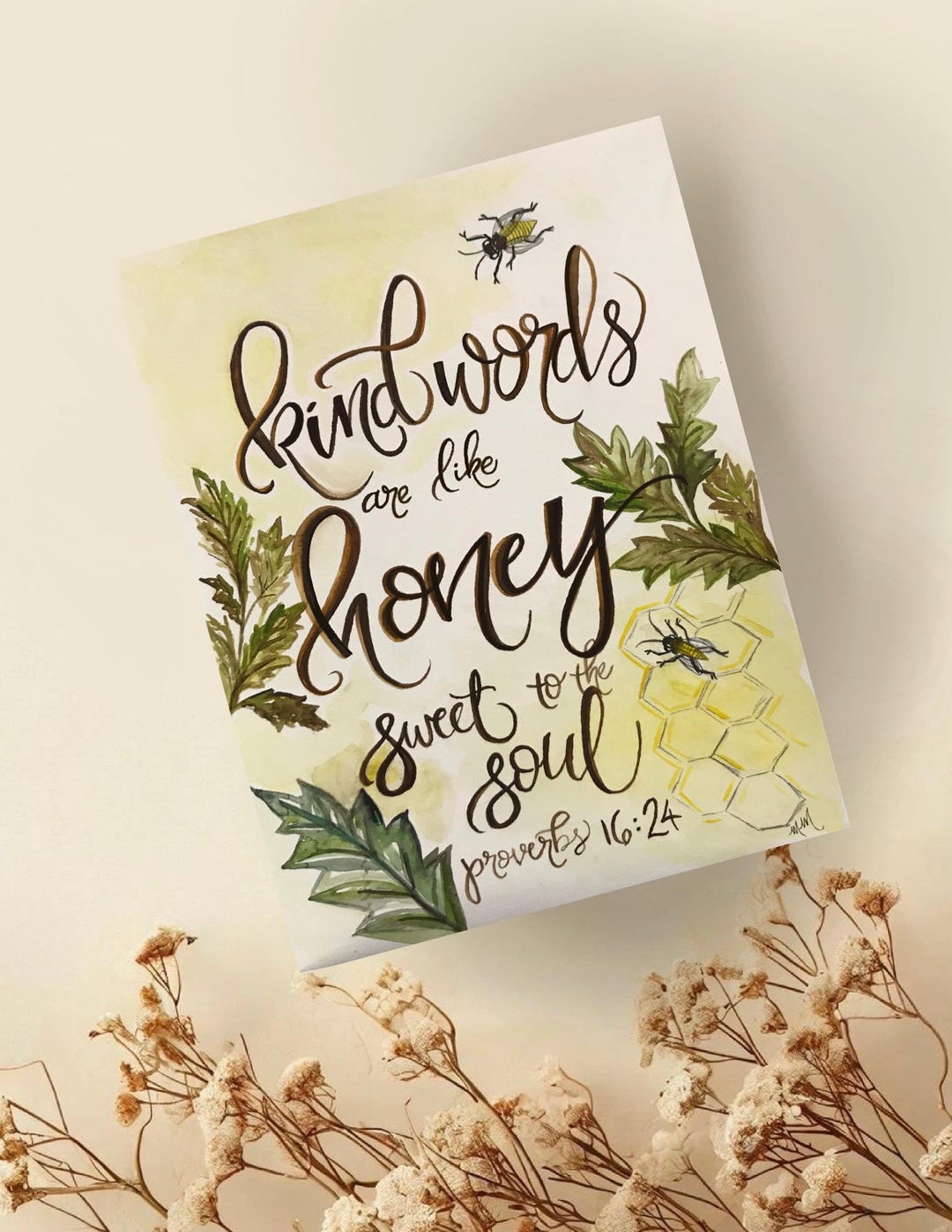 Kind Words Are Like Honey- Watercolor Bible Verse / Honey Bee ...