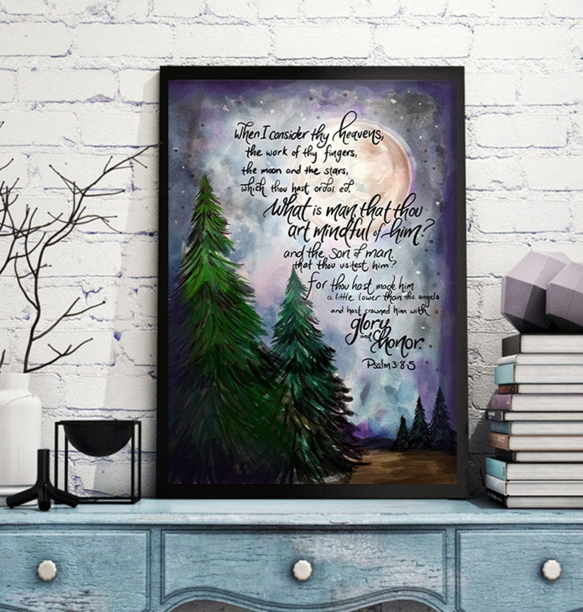 Moon Landscape Bible Verse- Watercolor Print - Consider the Heavens - Etsy