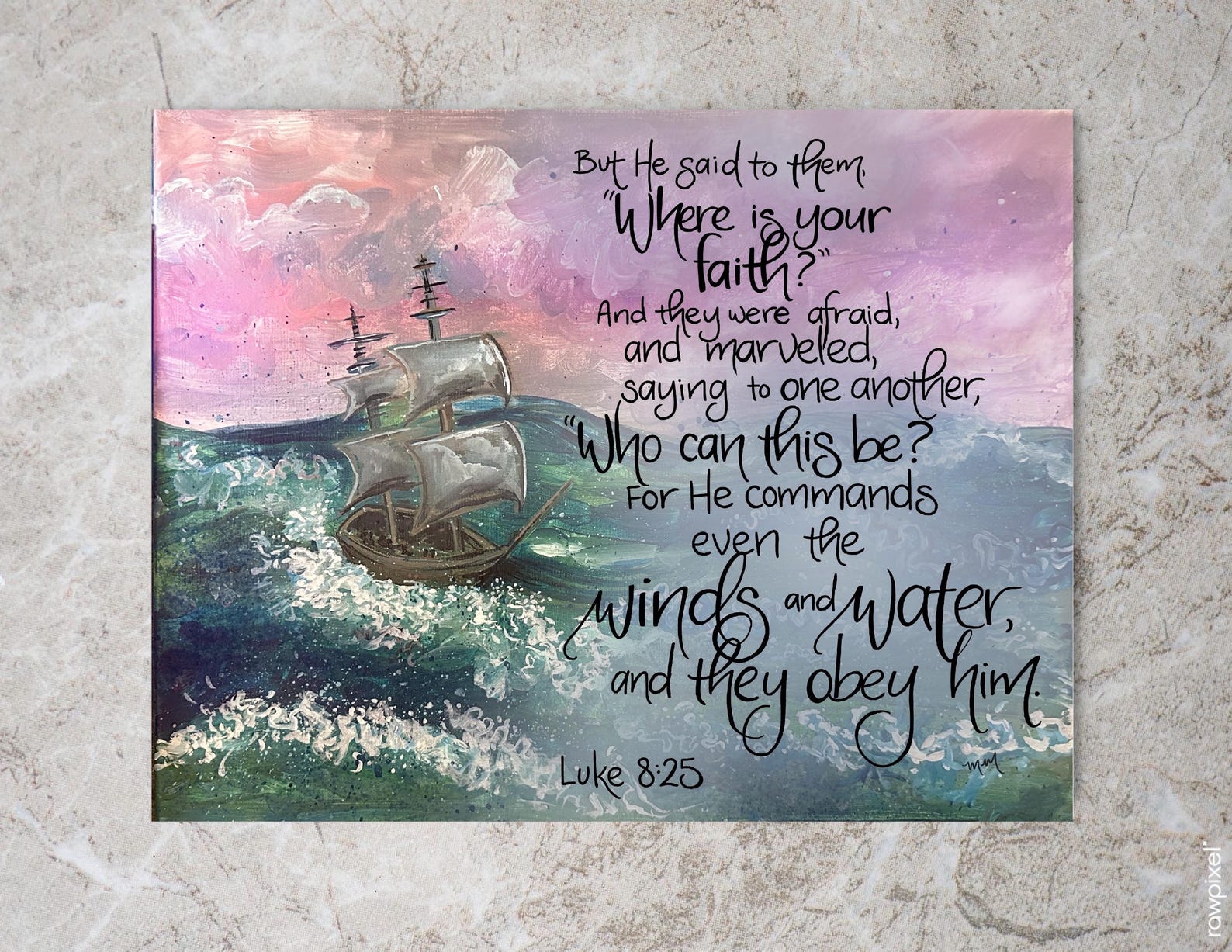 Even the Winds and the Waves Obey Him - Bible Verse Art Print - Ship in ...