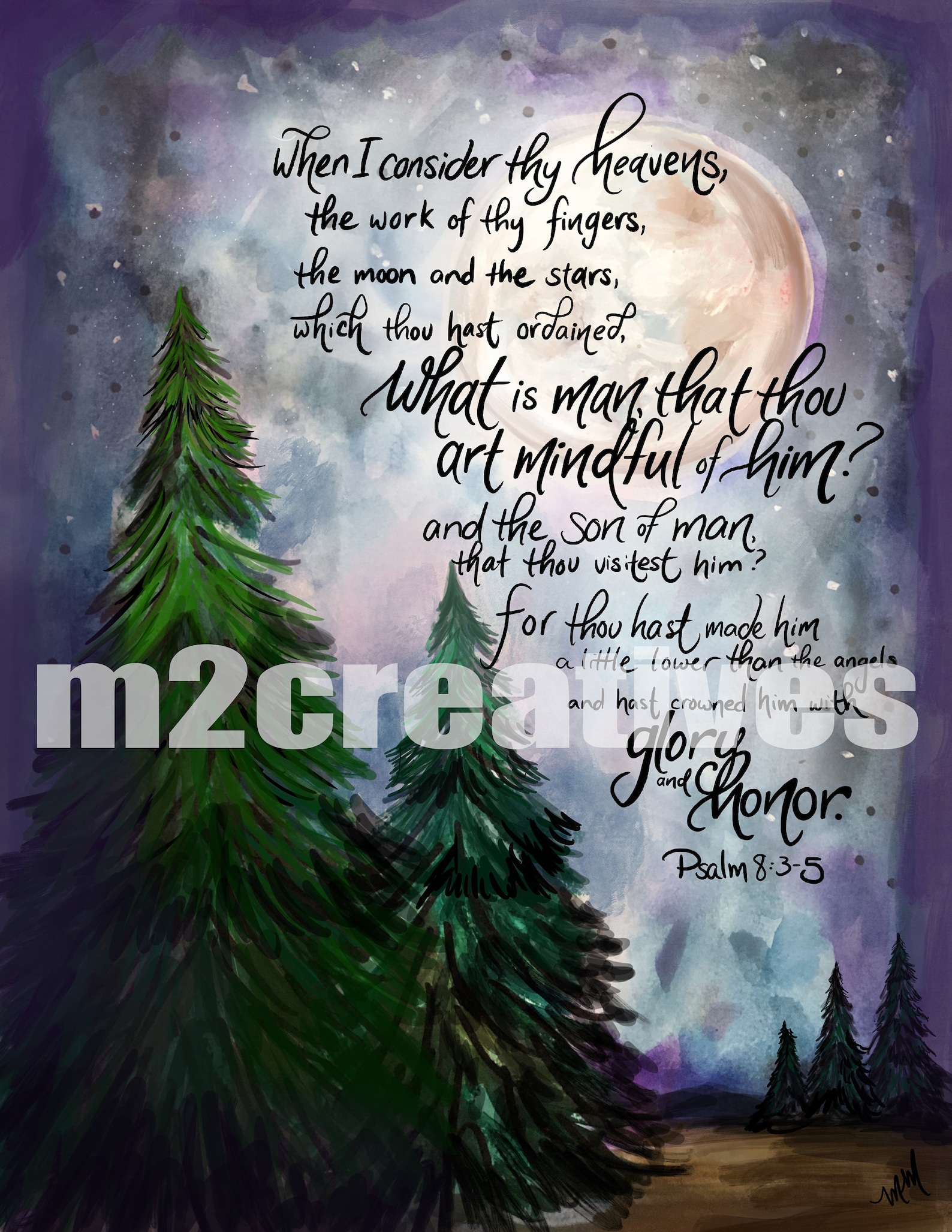 Moon Landscape Bible Verse- Watercolor Print - Consider the Heavens - Etsy