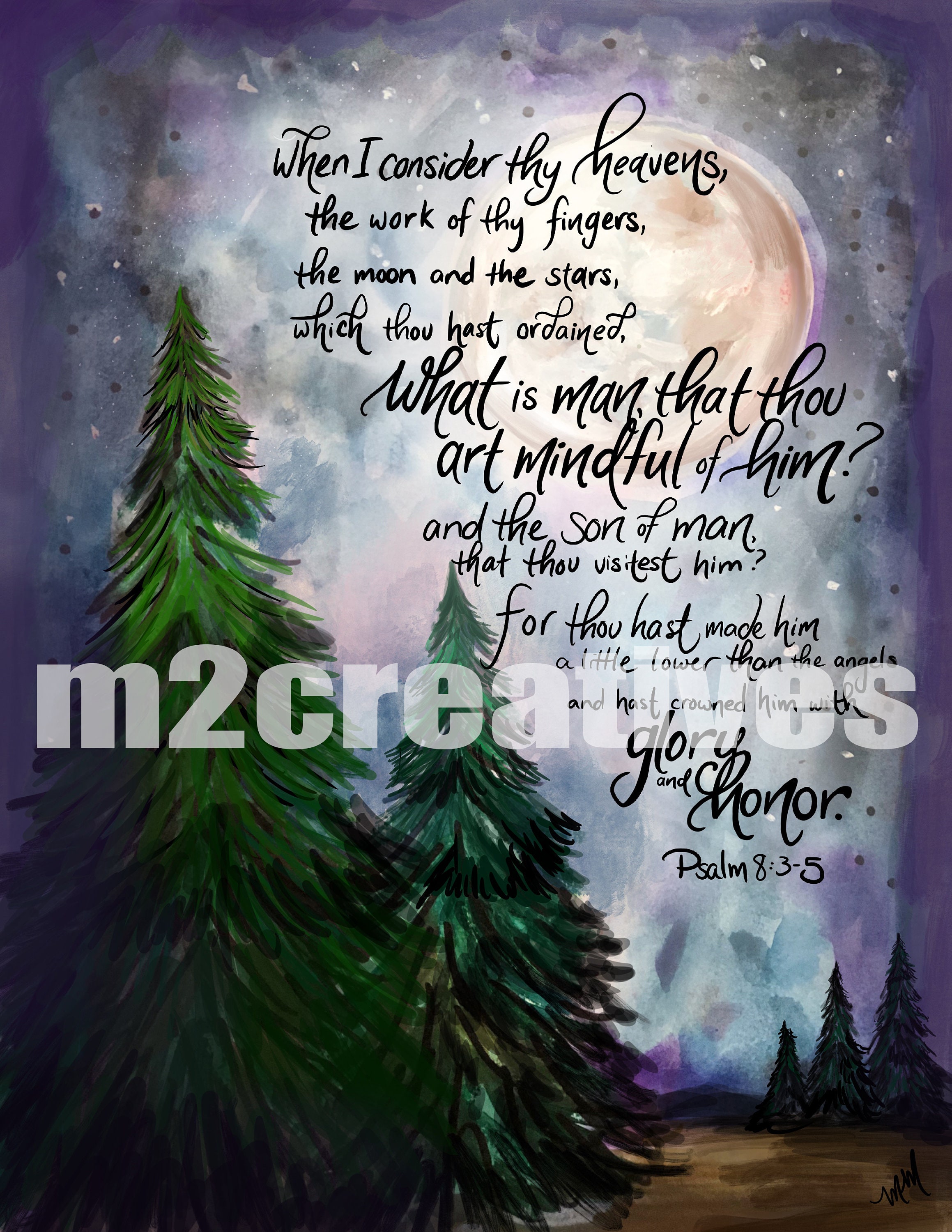 Moon Landscape Bible Verse- Watercolor Print - Consider the Heavens - Etsy